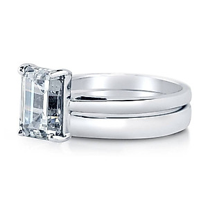 BERRICLE Sterling Silver Solitaire Wedding Engagement Rings 2.1 Carat Emerald Cut Cubic Zirconia CZ Ring Set for Women, Rhodium Plated Size 5.5