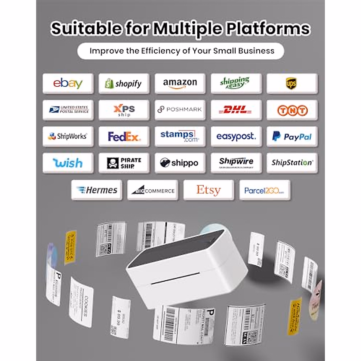 Memoqueen Shipping Label Printer 4X6 - Bluetooth Thermal Label Printer for Small Business and Shipping Packages