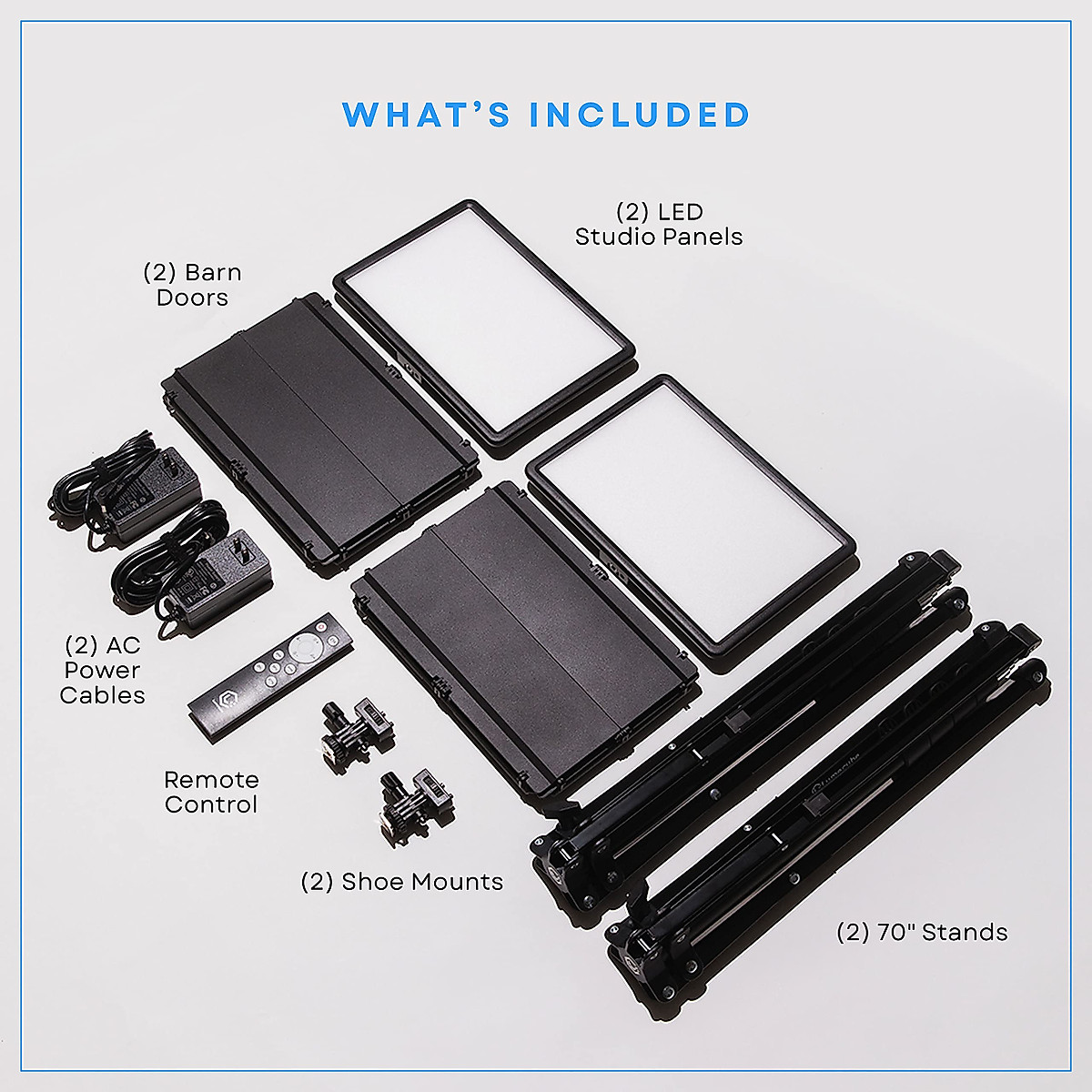 Lume Cube Studio Panel 2-Point Lighting Kit | Edge Lit LED Bicolor Light Panels 3200k - 5600k | Rechargeable Lithium Battery, Adjustable Color, Brightness, 70" Stands, Wireless Remote Included