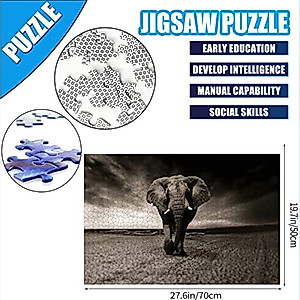 Wooden Jigsaw Puzzles 1000 Piece for Adults,Elephant Puzzles Wild Animals Natural Scenery,Every Piece is Unique,Softclick Technology,Best Game for Family