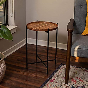 BIRDROCK HOME Folding Side Table with Removable Wood Tray - Black Metal Foldable Nightstand - Indoor Use Only - Bar Coffee Drinks Food Serving Tray - Decorative Modern End Accent - Natural Acacia