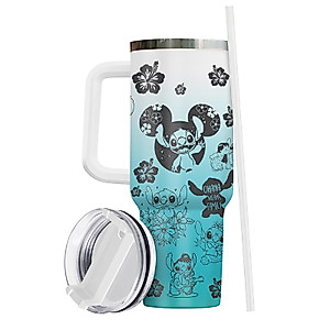 GEPOSTORE Blue Alien 40 Oz Tumbler With Lid Stainless Steel, Cute Cartoon Movie Character Tumbler, Birthday Gifts for Movie Lovers