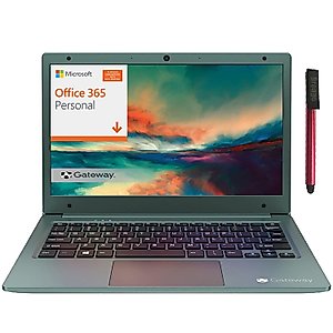 Gateway 11.6" Ultra Slim Notebook Laptop Computer, Green, Intel Celeron N4020 Processor, 4GB LPDDR4 RAM, 64GB eMMC, Bluetooth, Webcam, Windows 10 S, Office 365 Personal 1-Year, BROAGE 64GB Flash Drive