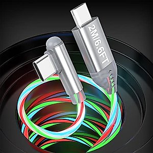60W LED Light UP USB C to USB C Cable 6.6ft, Ipad Charger Fast Charging Long USB-C to USBC Power Cord Rigth Angle 3A Type C to Type C Cable for iPad Pro 2022/2021,iPad Air 5/4,iPad Mini 6,iPad 10th