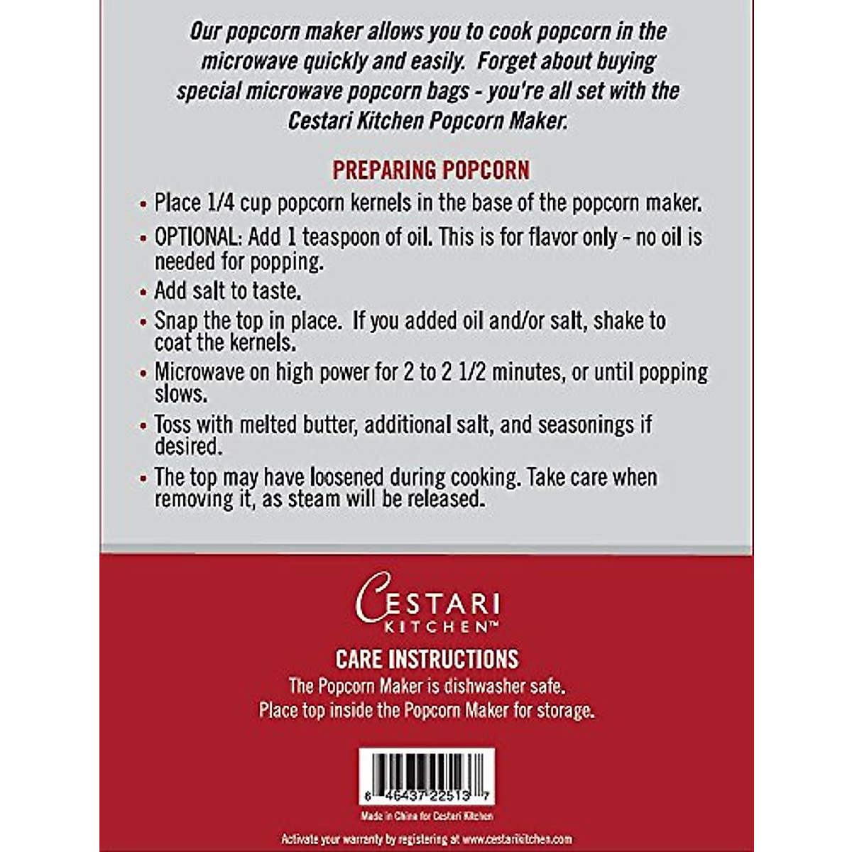 Microwave Popcorn Popper | Replaces Microwave Popcorn Bags | Healthy Air Popped Popcorn - No Oil Needed | BPA Free Premium European Grade Silicone Popcorn Maker by Cestari Kitchen (Red Makes 8 cups)