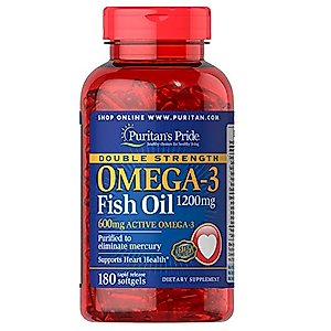 Puritans Pride Double Strength Omega-3 Fish Oil 1200 Mg, 180 Count
