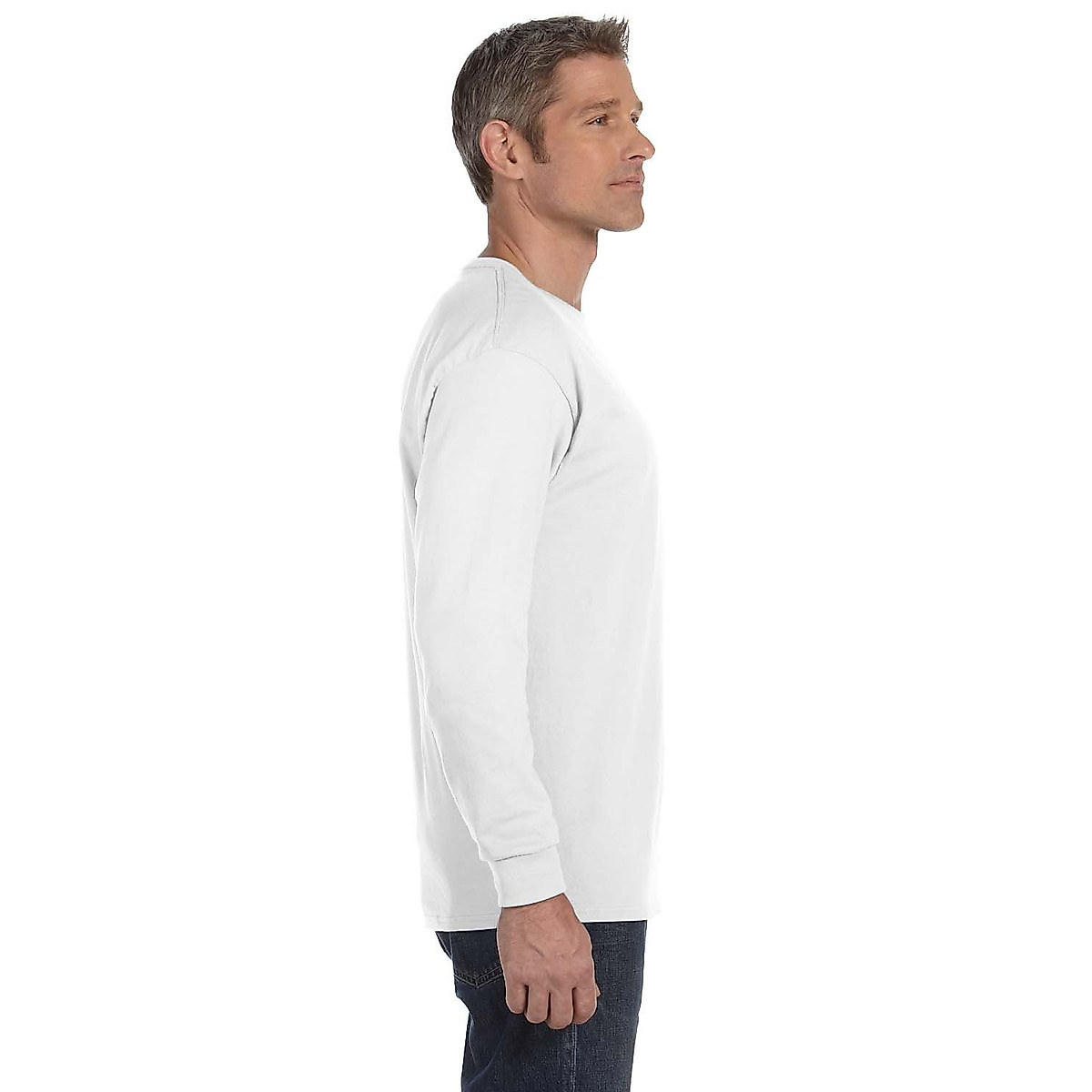 Hanes TAGLESS 6.1 Long Sleeve T-Shirt (White, Medium)