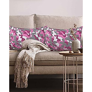 DuoPhi Pillow Covers Set of 2 Military Camouflage Camo Throw Pillow Covers Pink Farmhouse Style Pillowcase Cushion Cover for Sofa Couch Bed 12x20 Inch Lumbar Throw Pillow Cover