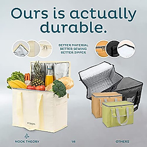 Reusable Insulated Grocery Bag - Leak Proof, Large Insulated Cooler Bag - Insulated Shopping Bags for Groceries - Travel Cooler Bag for Frozen and Hot Food with Zippered Top - Beach, Picnic (Caramel)