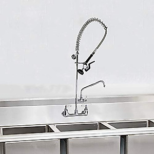 YG Commercial Sink Kitchen Faucet Pull Down Pre-rinse Sprayer 8'' Center Wall Mount 47'' Height with add-on Swing Spout , Chrome Finished