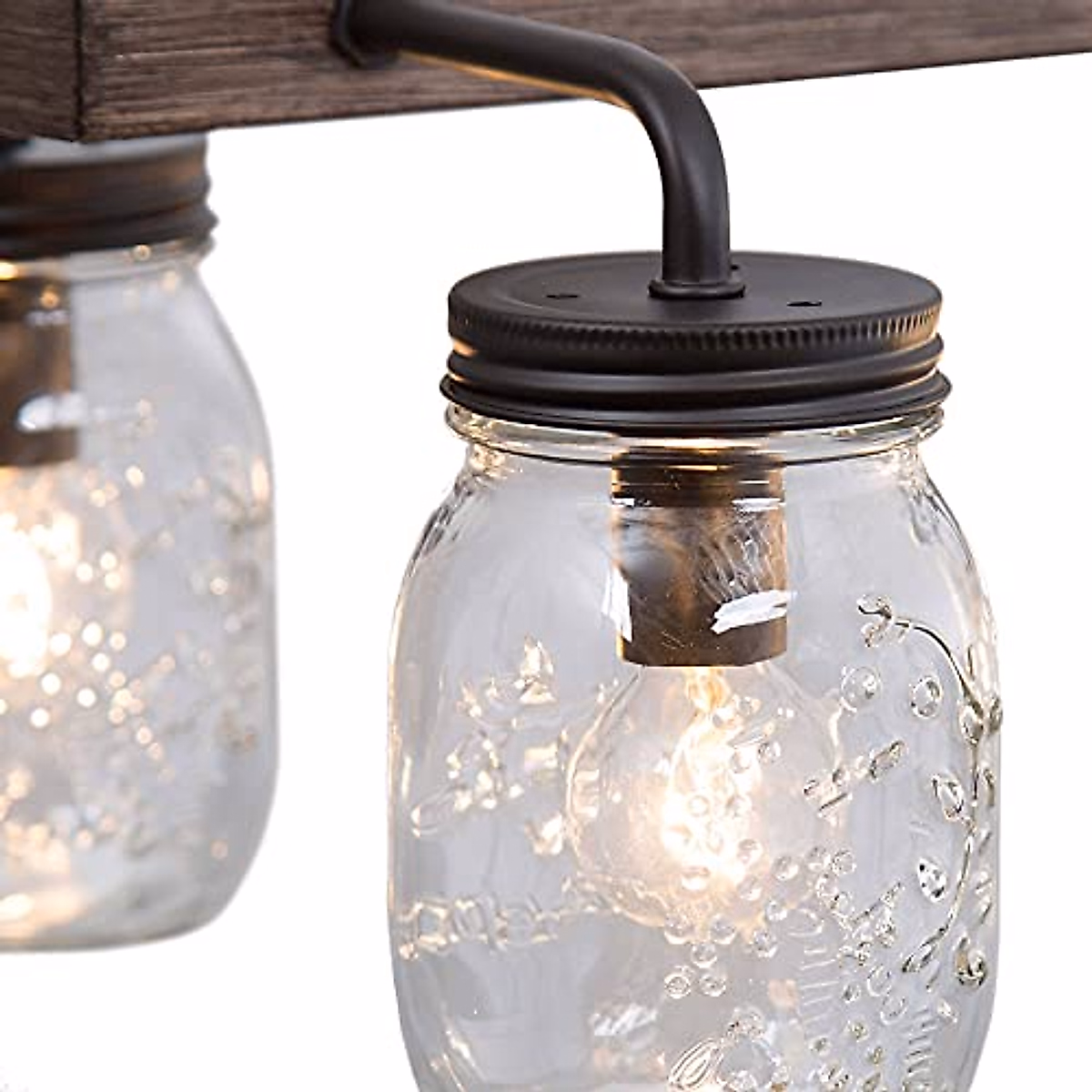 Mason Jar Chandelier, 6-Light Kitchen Island Lighting, 27.5" Farmhouse Chandelier for Dining Room with Glass Shades