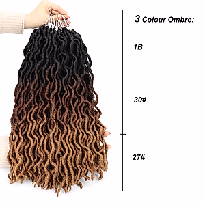 Eliza Wavy Gypsy Locs Ombre Crochet Hair 18" 8Packs/Lot Goddess Locs Synthetic Fiber Faux Locs African Roots Dreadlocs Synthetic Braiding Hair Extensions for Black Women(18",OM3T30/27)