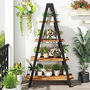 Recaceik 4-Tier Bookshelf, A-Shaped Bookcase Industrial Ladder Shelf Open Display Shelves with Metal Frame, Freestanding Plant Stand Book Shelf Open Storage Organizer for Living Room, Home Office