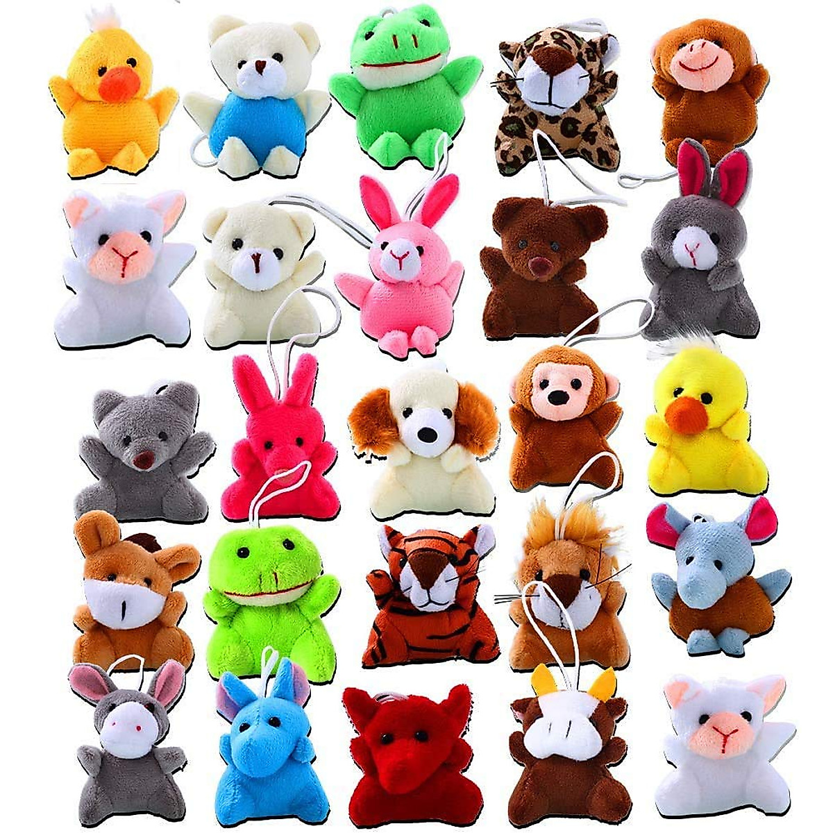 ThinkMax 24 Pack Mini Plush Animals Toy Assortment, Small Stuffed Animals in Bulk for Kids Party Favor, Easter Eggs Fillers