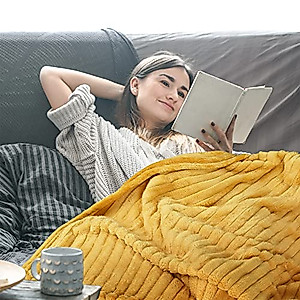 Catalonia Classic Yellow Fleece Throw Blankets for Couch, Plush Fluffy Blanket, Cozy and Soft, Decorative Blanket Throws for All-Seasons, 50''×60''