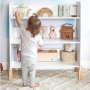 dadada Muse Toddler Bookshelf, 3-Tier 30" Modern Storage Display, White/Natural