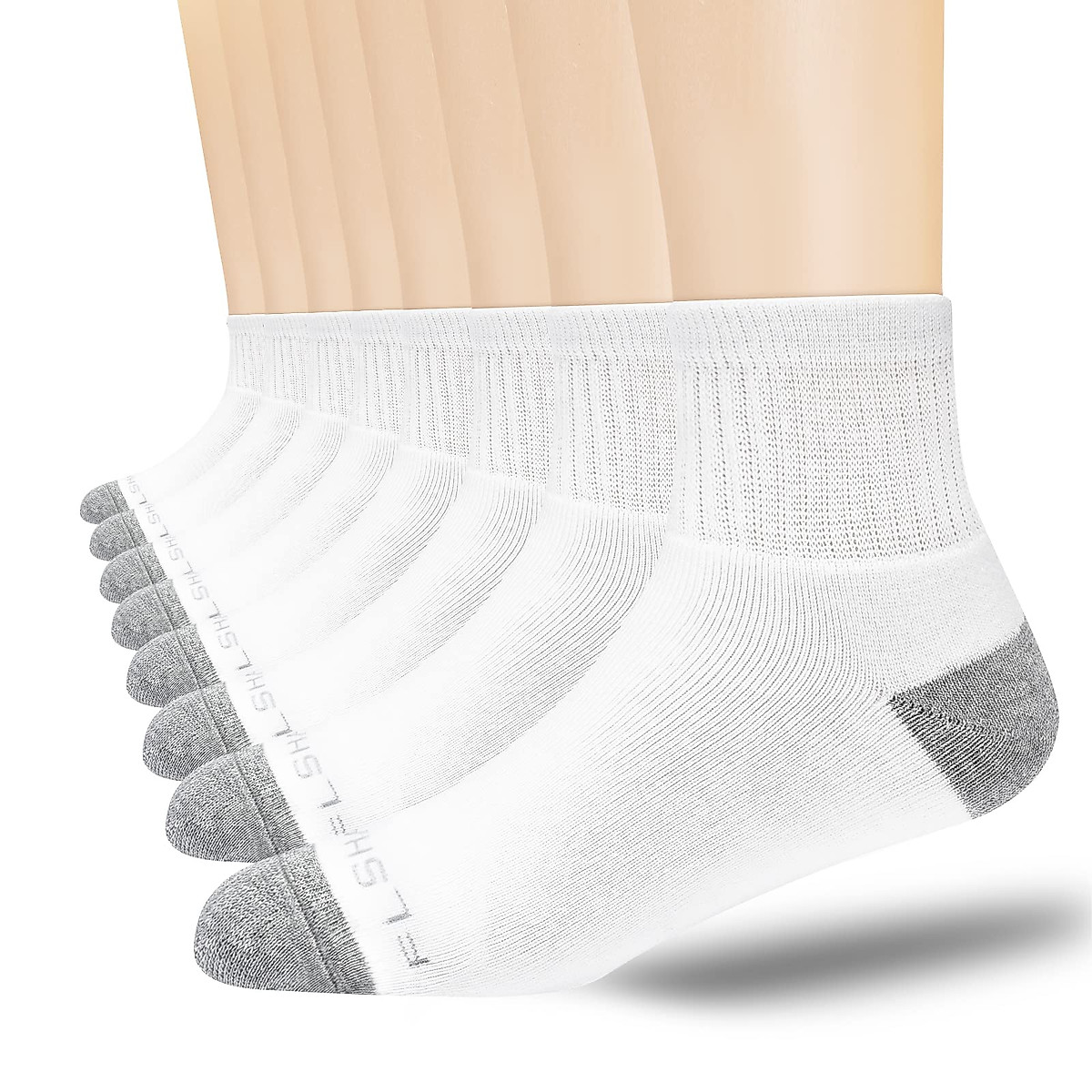 FLSHMCEN Men's Athletic Ankle Socks 8-Pairs Cotton Cushioned Quarter Socks for Men Moisture Wicking Socks Size 7-9/9-12/12-15