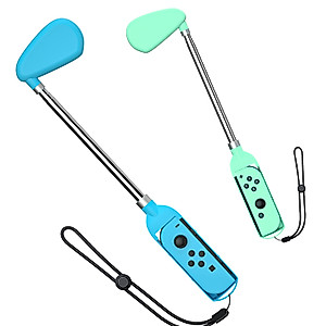 NANANINO Golf Clubs for Nintendo Switch Mario Golf Super Rush 2021, Adjustable Handle Grip Compatible with Mario Golf Switch - Green and Blue