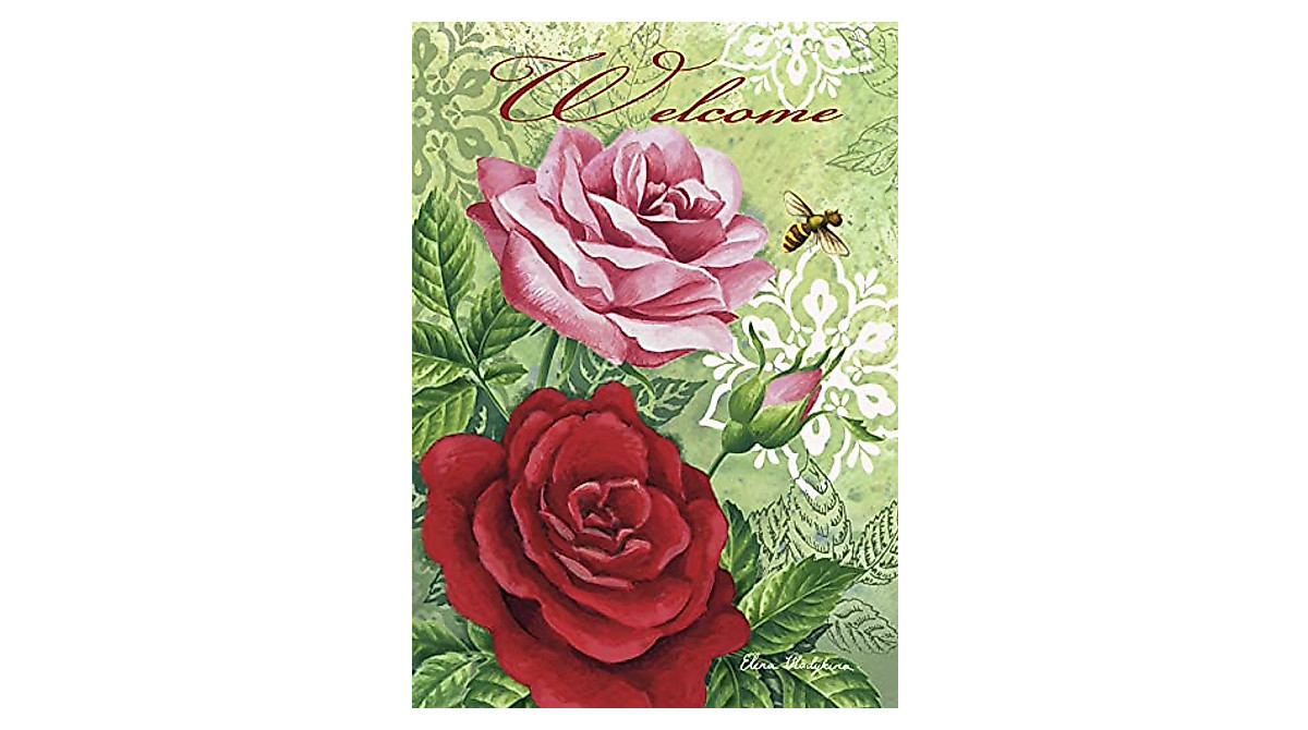 Toland Rose Welcome Garden Flag - Durable Outdoor Decor