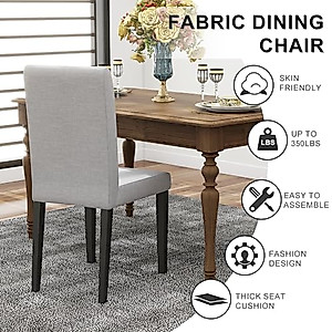Fangflower Fabric Chair Set of 2 with Solid Wood Legs for Home Pertica, Dining Room, Kitchen, Light Grey, 2-Pcs Set