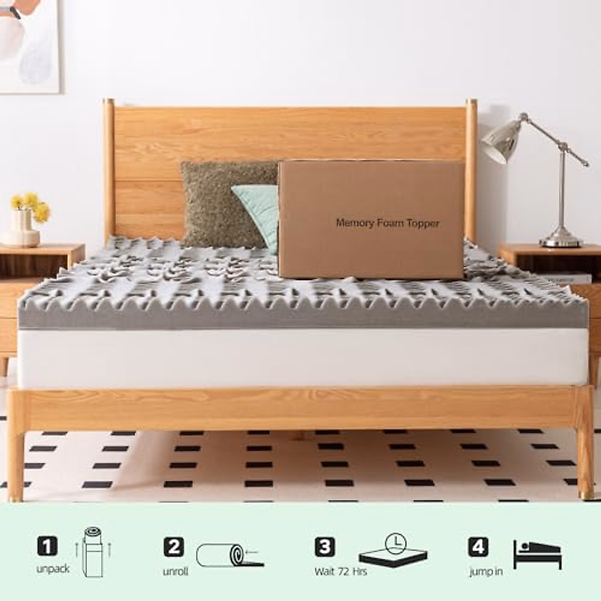 TRIPUB 3 Inch Mattress Topper, 5-Zone Bamboo Charcoal Infused Memory Foam Mattress Topper for King Size Bed & Pressure Relief, Ventilated Soft Bed Topper (Gray, King)