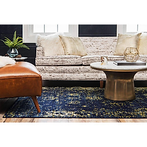 Unique Loom Sofia Collection Area Rug - Casino (5' 3" x 8' Rectangle, Navy Blue/ Yellow)