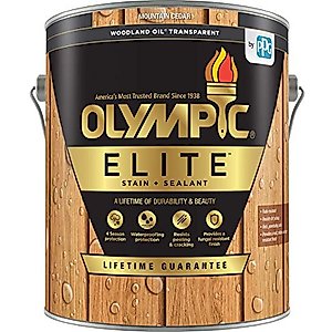 Olympic Stain Elite Wood Stain Woodland Oil Transparent Stain and Sealant in One Low VOC, Mountain Cedar, 1 Gallon (434267)