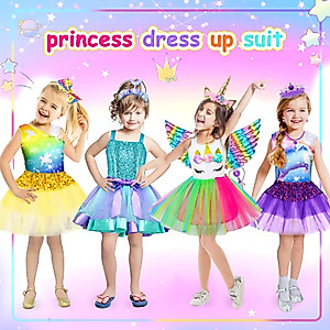 Latocos Girls Princess Dress up Trunk Dress Up Clothes for Little Girls Unicorn Mermaid Pretend Play Costume Set for Toddlers Ages 3-6 Years