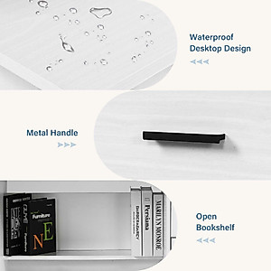 MaverickFurni White Desk with 4 Drawers, Computer Desk with Drawers and Hutch&Shelf, Wood Writing Home Office Workstation, Student Desks for Bedooms with Drawers, 38.2” H x20.5” D x44” W - White