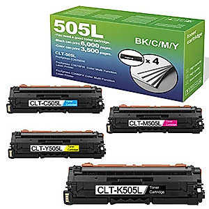 4 Pack CLT-K505L C505L M505L Y505L Toner Cartridge Replacement for Samsung ProXpress C2620DW C2670FW C2680FX Color Multi Function Laser Printer Toner (1BK+1C+1M+1Y).