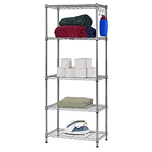 Muscle Rack WS241459-5S 5 Tier Wire Shelving with Hooks in Silver, 59" Height, 24" Width, 14" Length