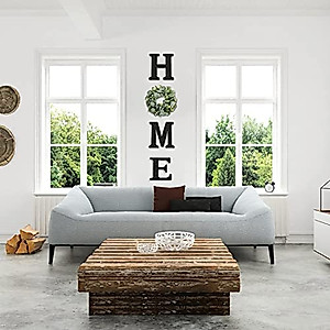 Wood Home Sign with Artificial Eucalyptus Wreath for O, Hanging Farmhouse Wall House Decor - Wood Home Letters for Wall Art Rustic Home Decor, Home Wall Decor for Living Room Kitchen Entryway Dining Room Hallway Housewarming Gift (Black)