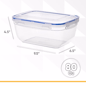 Superio Plastic Food Storage Containers with airtight Lid for Pantry, 2 Pack, Fridge- 80 Oz- BPA Free, Leakproof Sealed Container- Microwave, Dishwasher and Freezer Safe, Clear (Clear)