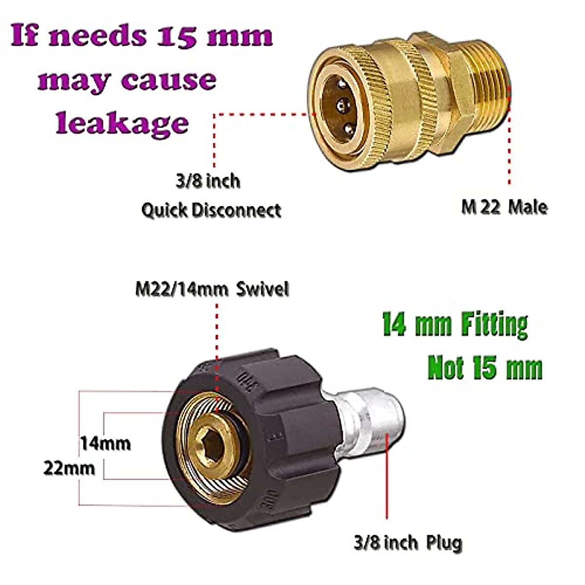 Fachmann Pressure Washer Adapter Set, Quick Disconnect Kit, M22 Swivel to 3/8'' Quick Connect, 3/4" to Quick Release