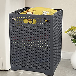 Idomy 2-Pack 42 L Plastic Folding Laundry Hampers, Collapsible Laundry Basket, Gray