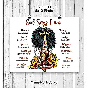 African American Black Wall Art - Religious Spiritual Bible Verse Decor - African American Women, Woman, Girls - Inspirational Christian Scripture Poster - Encouragement Gifts - Positive Affirmations