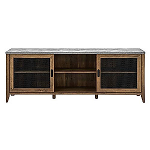 Walker Edison Industrial Farmhouse Sliding Metal Barn Door Wood TV Stand Storage Cabinet for TV's up to 78" Flat Screen Living Room Storage Entertainment Center, 70 Inch, Concrete and Rustic Oak
