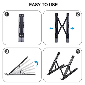 Uniwit 6 Levels Adjustable Laptop Notebook Stand Holder,Foldable Portable Aluminum Alloy Riser Laptop Holder, Ventilated and Lightweight Compatible for Macbook, Laptop, Notebook Computer,Tablet(Black)