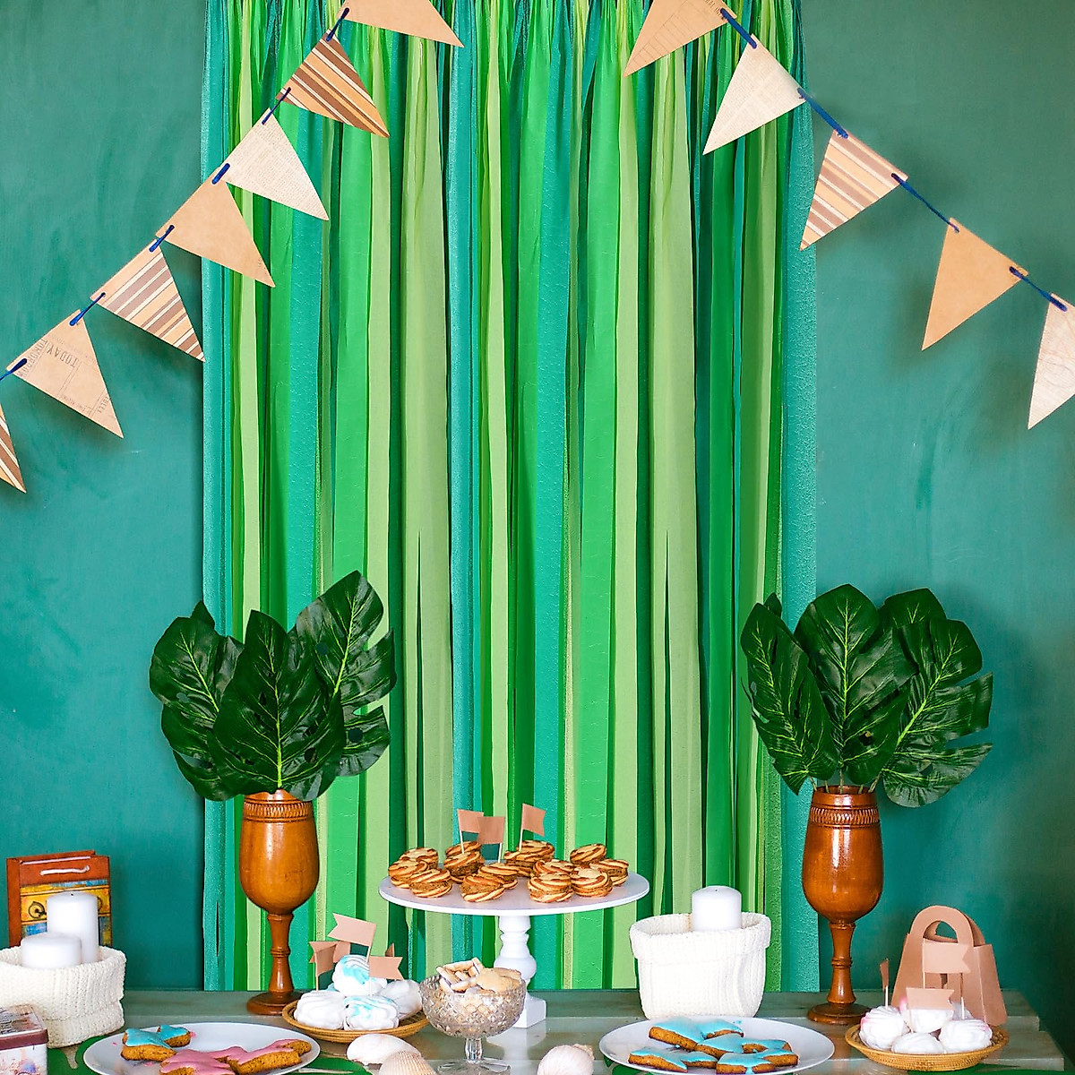 36 Rolls Jungle Safari Green Crepe Paper Streamers Hanging Party Streamers for Garden Theme Party Baby Shower Luau Hawaii Woodland Irish Lucky Day Birthday Backdrop Decoration, 1.8 Inch x 82 Ft/Roll