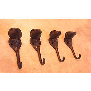 LuLu Decor, Cast Iron Dog Face Hooks, Set of 4 Hooks, Ready to Hang on Wall (4 pcs)