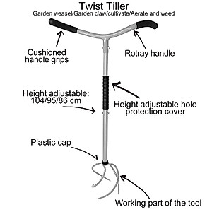 BARAYSTUS Height Adjustable Twist Tiller, Garden Claw, Cultivator Tiller, Hand Tiller, Soil Lossener, Lawn Aerator, Areator Loosen, Rototiller, Garden Bed and Plant Box Cultivator.