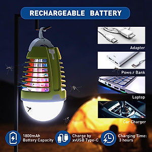 vertmuro Portable Bug Zapper Outdoor Indoor, Electric Mosquito Fly Killer Lamp with Three Lighting Mode, USB Rechargeable Light Bulb Zapper for Camping, Home, Patio (3 Pack)