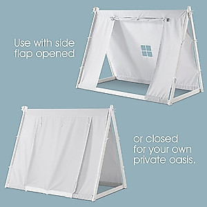 P'Kolino New Tent Twin Floor Bed - Natural or White Frame, Grey Tent, Children’s Bedroom Furniture … (White Frame)