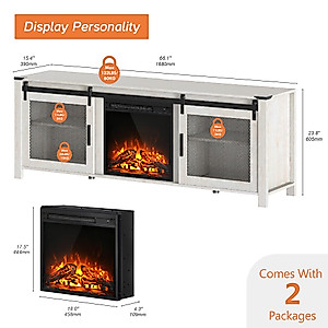 WAMPAT Fireplace TV Stand for ups to 75 inch TV,Industrial & Farmhouse Sliding Barn Door Media Console,Rustic Entertainment Center Cabinet for Living Room Bedroom,White