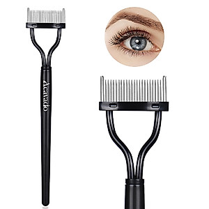 Acavado Eyelash Comb, Arc Designed Eyelash Separator Mascara Applicator Eyebrow Brush Metal Teeth Eye Lash Tool with Comb Cover,Baby Pink