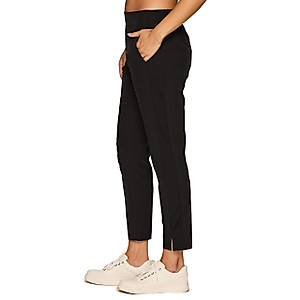 RBX Women's Quick Drying Woven Ankle Pant with Pockets Ribbed Side Jet Black S