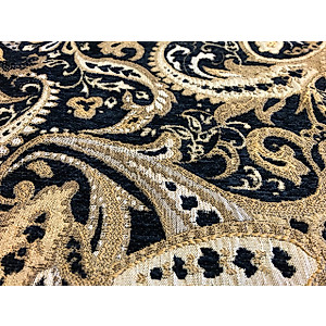 57" Wide Paisley Drapery Upholstery Chenille Fabric Black Color Sold by The Yard
