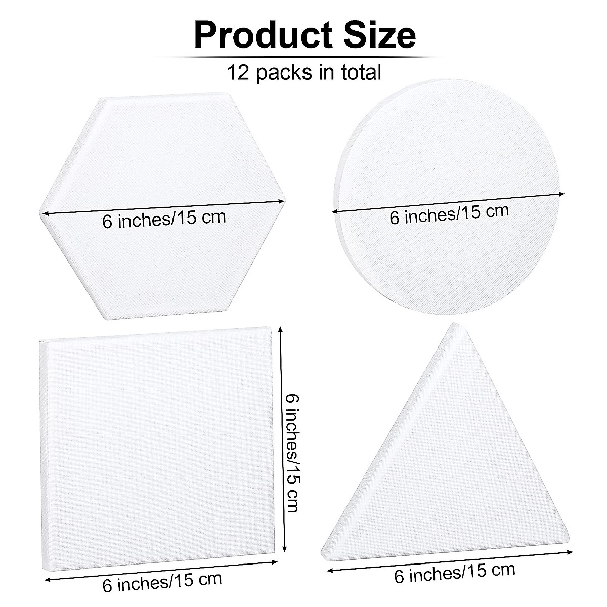 Aodaer 12 Pieces Stretched Canvas Blank Painting Canvas 6 Inch Panel Artist White Canvas Boards Triangle Square Hexagon Round Shape Canvas Frame for Acrylic Pouring Oil Painting