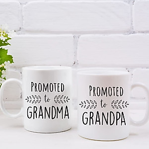 Pregnancy Announcement For Grandparents Coffee Mugs - Grandma To Be & Grandpa to Be 11 oz Mugs - Great Pregnancy Reveal Idea For Baby Announcement - Mug Set - Promoted to Grandma & Grandpa