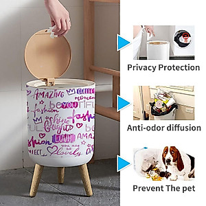Small Trash Can with Lid for Bathroom Kitchen Office Diaper Abstract drawing pattern Fashion drawing text slogan Girlish teen Bedroom Garbage Trash Bin Dog Proof Waste Basket Cute Decorative